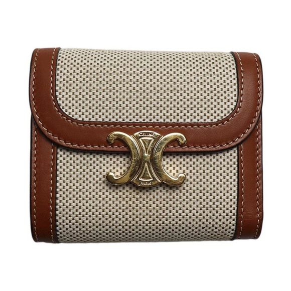 Celine | Bags | Celine Small Wallet Triomphe Bifold Natural Tan ...